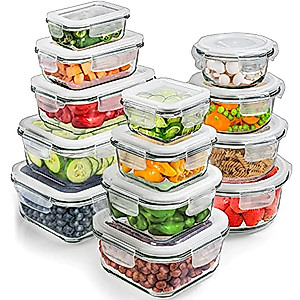 PrepNaturals 13-pack Glass Meal Prep Air Tight Containers with Custom Fit Lids - Glass Food Storage Containers - Microwave, Oven and Freezer Safe