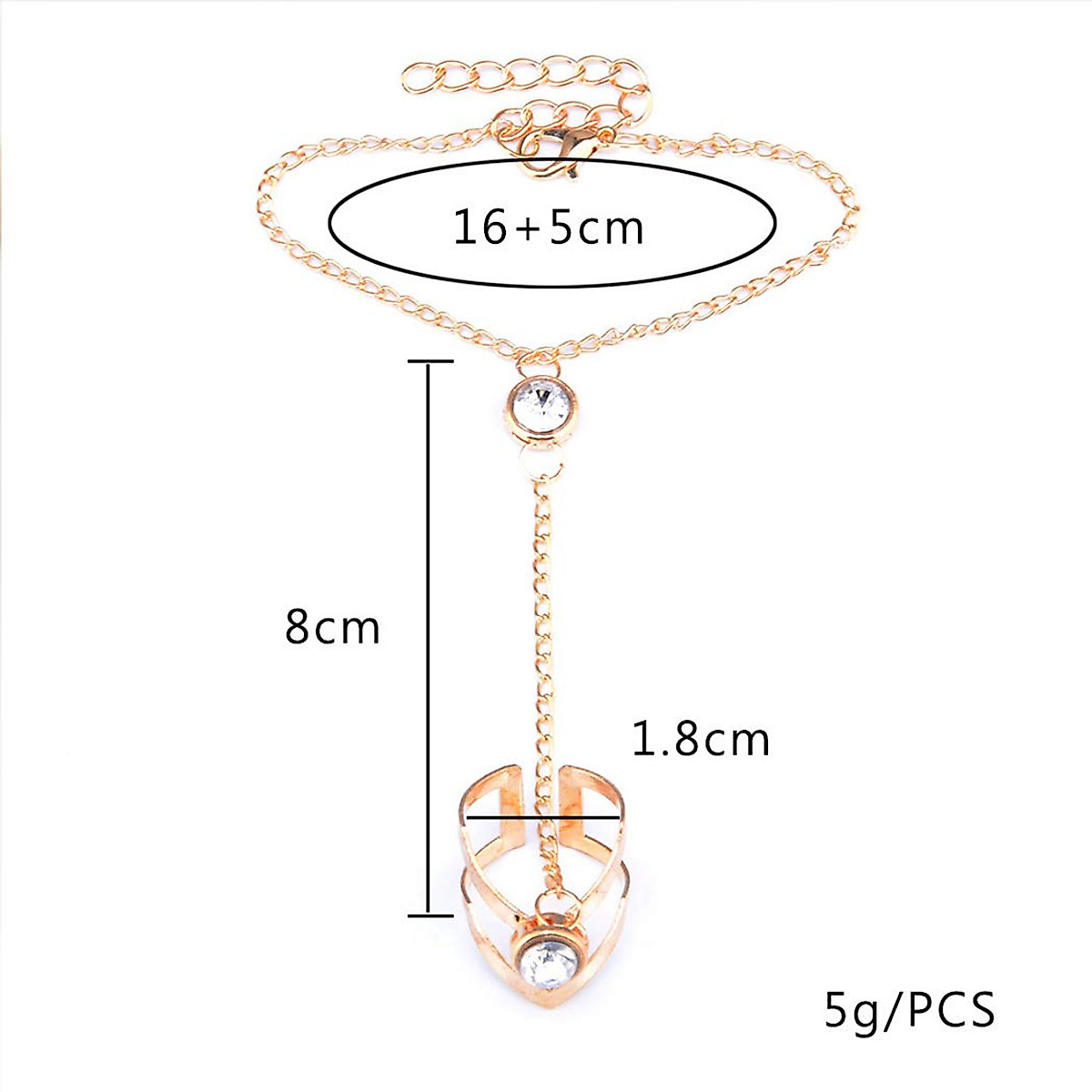 Acedre Boho Crystal Bracelets Gold Hand Harness Bangle Finger Rings Hand Accessories for Women