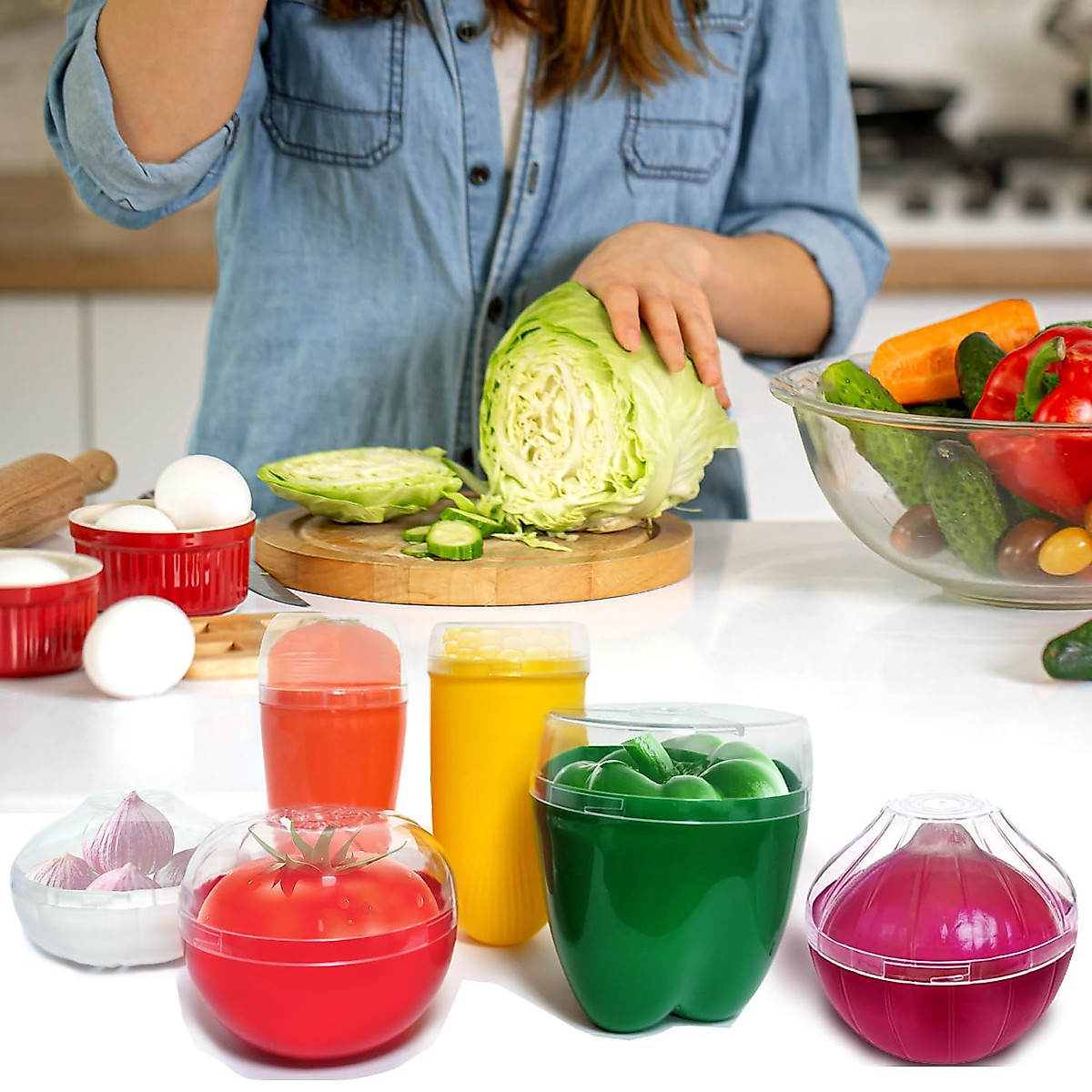 ZTFORUS Onion Keeper for Refrigerator, Reusable Food Storage Container with Lid, Onion Tomato Vegetable Saver Organizer, Clear Lid, Tight Seal