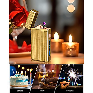 ULMCULM 2 PACK Electric Lighter,USB Rechargeable Lighter, Plasma Dual Arc Lighter, Windproof Flameless Lighter, Pocket Metal Lighter with LED Battery Indication for Indoor Outdoor (Black&Gold)