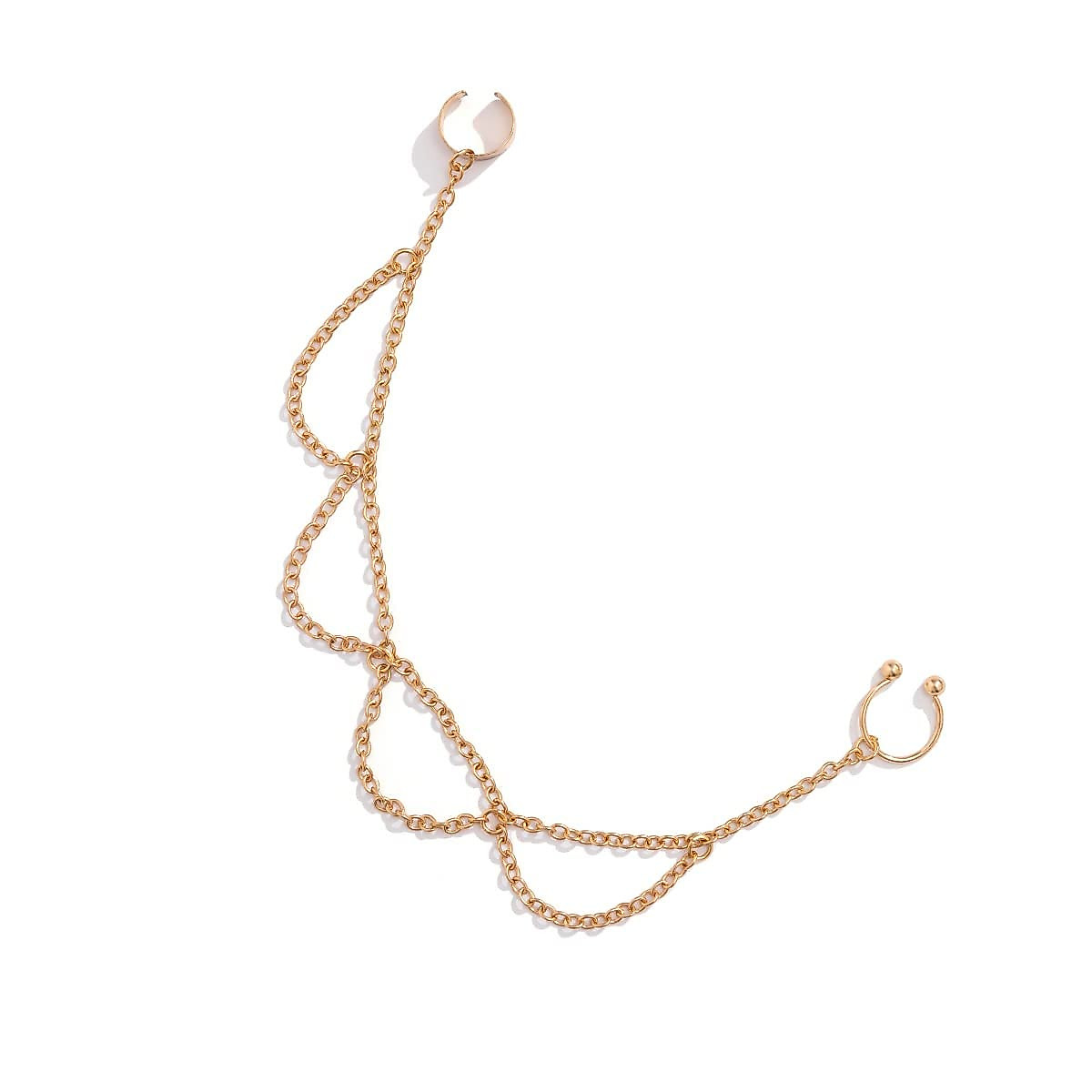 Kenjudess Sexy Pearl Beaded Tassel Nose Ring with Chain to Ear Cuff Non-pierced Septum Hoop Ring Indian Belly Dance Party Nose Accessories for Women (Gold chain)