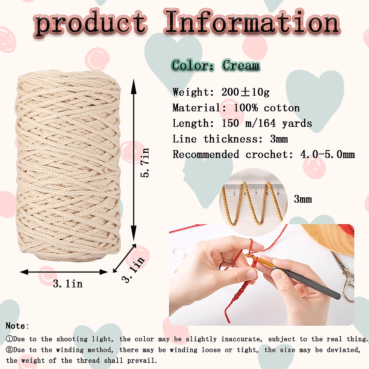 1 PCS 200g Cotton Yarn - 164 Yards Hollow Knitted Crochet Yarn for DIY Handbag, Purse, Basket, Cushion, Bag