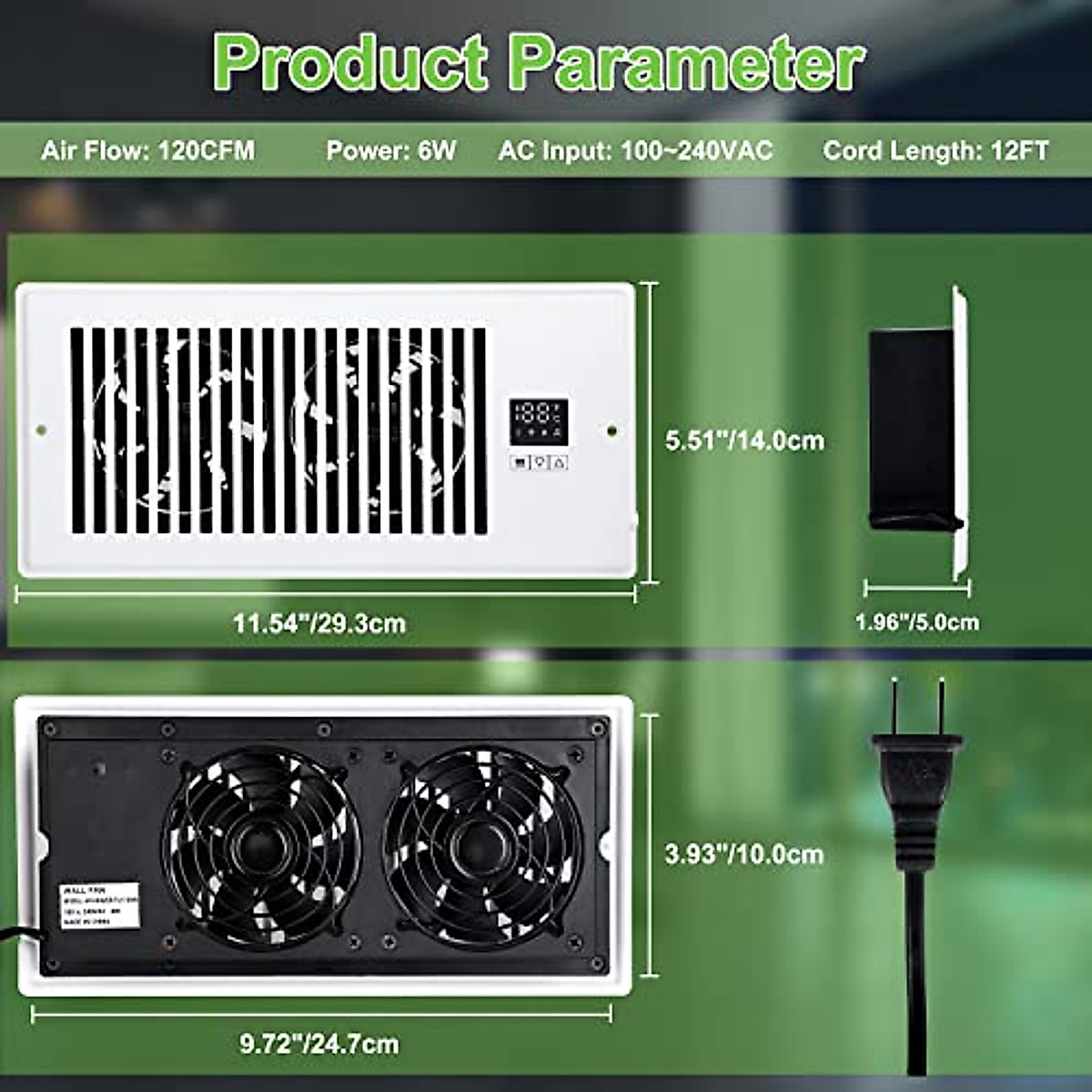 InfiniPower 10 Inch Register Booster Fan with Thermostat, High Velocity Ventilation Fans with 10 Gear Wind Speed Switch and High Precision Thermal Probe, White