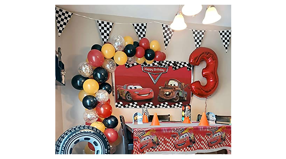 Red Car Racing Birthday Party Backdrop & Tablecloth Set