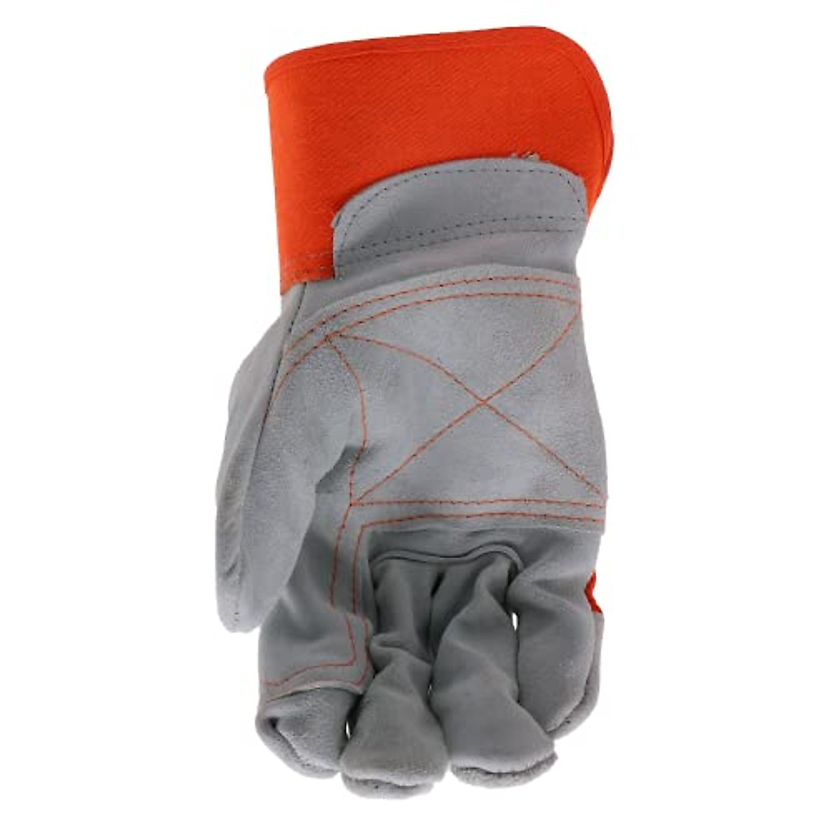 Boss Men's Guard Heavy Duty Work Gloves with Double Leather Cowhide Palm, Abrasion Resistant, High Durability, Canvas Backing, Extended Safety Cuff, Orange, Gray, Large (B71031-L)