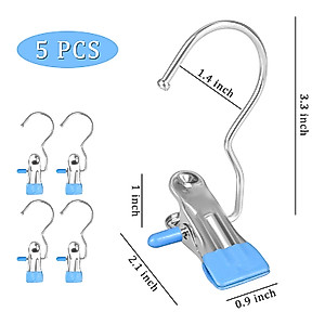 FuninCrea Laundry Hooks Clip, 5 Pcs Stainless Steel Anti-Slip Boot Laundry Hanger Clips Portable Heavy Duty Multi-Functional Single Hanging Clothes Clips for for Scarf, Gloves, Shoes, Socks (Blue)
