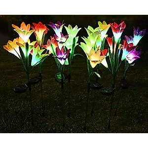 Solar Flowers - Lily Solar Garden Stake Lights,8 Pack Powered Lights with 32 Lily Flowers,Waterproof 7 Color Changing LED Solar Landscape Lights for Garden,Outdoor,Lawn,Yard,Pathway Decoration