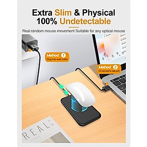 【Ultra-Slim Quiet】STARSIKI Undetectable Mouse Jiggler Interval Timer Adjustable, Mouse Mover with On/Off Switch, Automatic Device to Keep Moving Mouse Wiggler Shaker Clicker Random Movement DriverFree