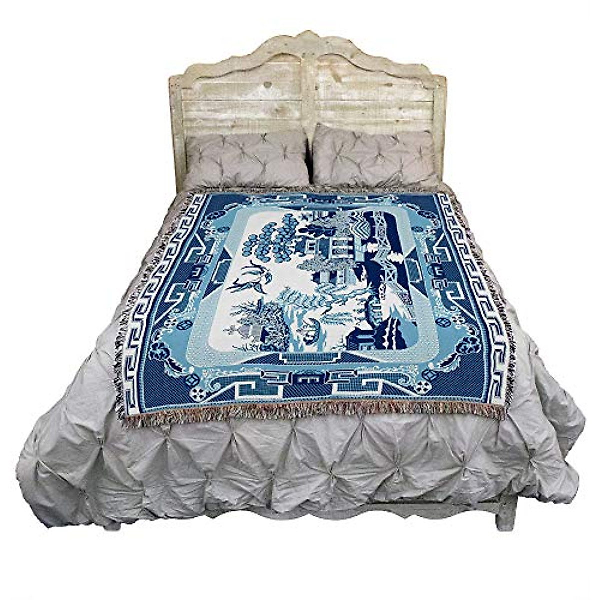 Pure Country Weavers Blue Willow Blanket - Asian Gift Tapestry Throw Woven from Cotton - Made in The USA (72x54)