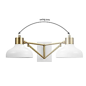Globe Electric 51344 1-Light Plug-in or Hardwire Swing Arm Wall Sconce, White, Brass Accents, White Cloth Cord, Wall Lighting, Wall Lights for Bedroom, Kitchen Sconces Wall Lighting, Home Décor