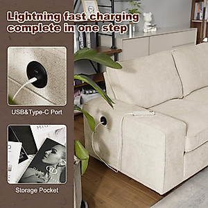 COOSLEEP 99” L-Shape Convertible Sectional Couches Sofas with 190L Storage Chaise,Chenilee Upholstered Sofas with Removable Cushion and Detachable Cover,USB and Type-c Charging for Living Room