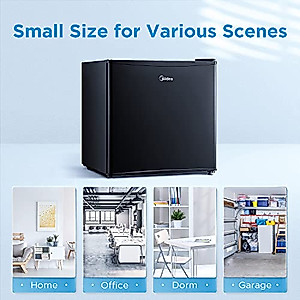 Midea WHS-65LB1 Compact Single Reversible Door Refrigerator, 1.6 Cubic Feet(0.045 Cubic Meter), Black