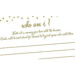 Who Am I? - Favorite Memory Game - Gold Confetti (50-cards) Bridal Showers, Baby Showers, Weddings, Anniversary Parties, Retirement, Milestones, Any Occasion