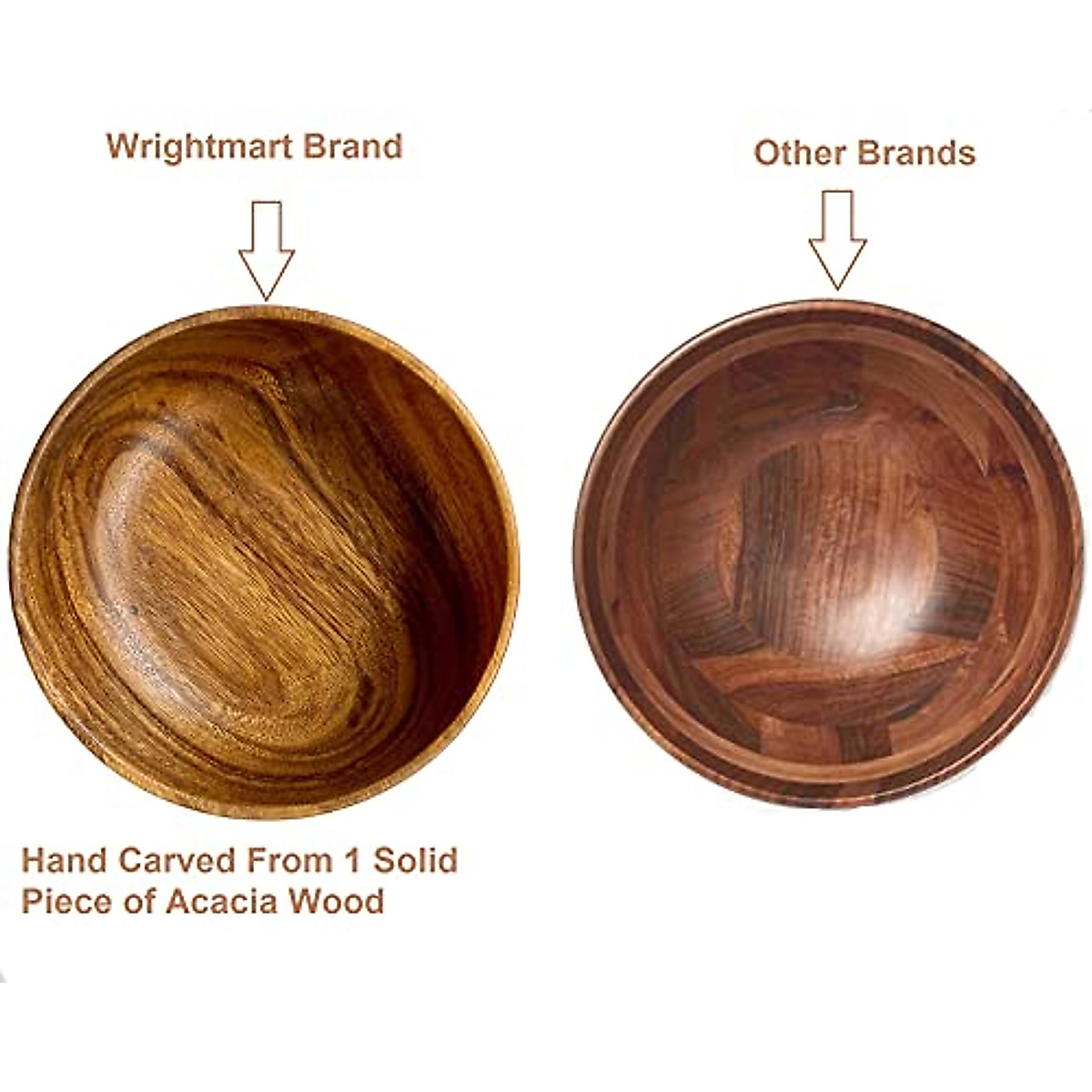 WRIGHTMART Wood Bowl, Set of 4 for Food, Salad, Snacks, Appetizers, Candy, Nut Mixes, Rustic Durable Hand Crafted Acacia Serveware, 5” diameter, Natural Finish, Red Wash Exterior