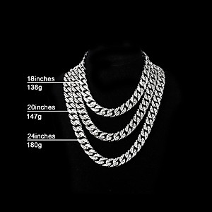 Cuban Link Chain For Men Necklace Bracelet Jewelry Set Silver Fake Diamond Iced Out Mens Bling Thick Necklaces Chains (Silver-14mm,20inch)