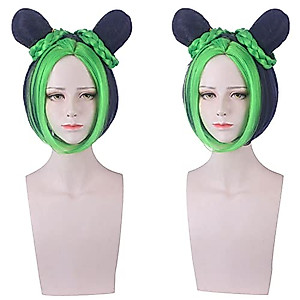 Wig for Matching Clothes Dressing Up Masquerade Jojo'S Bizarre Adventure Empty Strip Xu Lun / Xu Xu Cosplay Wig Red Yellow Blue Green Color: Pl-397 (Green Ink Blue)