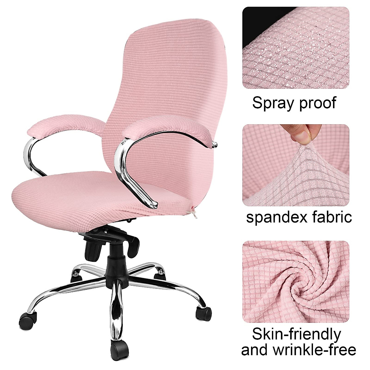 Tatuo 3 Pcs Computer Office Chair Cover Universal Rotating Chair Slipcovers Protector Removable Washable Office Chair Armrest Covers with Zipper for High Back Chair Seat Backrest Pads, Large, Pink