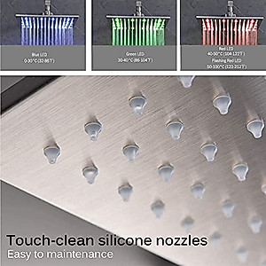 Enga Brushed Nickel Shower System with Body Spray Jets, Wall Mount 12 Inch LED Rain Shower Head Push Button Diverter Shower Fixtures, All Functions Can Run At Once