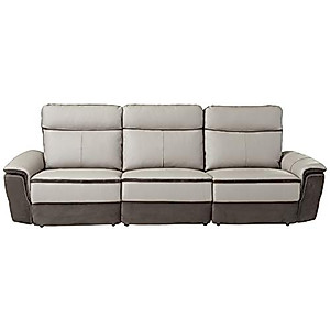 Homelegance Laertes Two-Tone Power Reclining Sofa Top Grain Leather Fabric Match, Light Grey