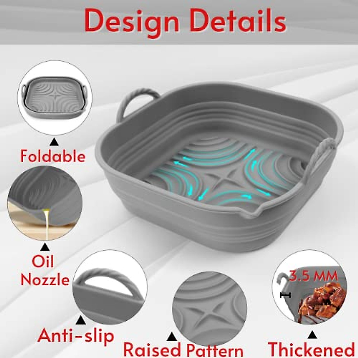 Set of 2 Air Fryer Silicone Liners, Weenkilly Fold-Able Square Silicone Air Fryer Liners, 8.0” Thickened Reusable Air Fryer Silicone Liners for 4-7 QT Air Fryer,Silicone Air Fryer Accessories