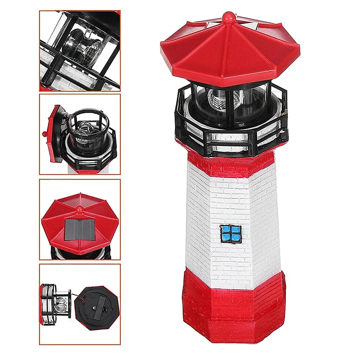 GEZICHTA Solar Lighthouse Garden Statue with Rotating Lamp, 27cm Resin Solar Lighthouse Sculpture Waterproof Garden Ornaments Outdoor LED Waterproof Solar Led Lamp for Yard Lawn Patio (Red)