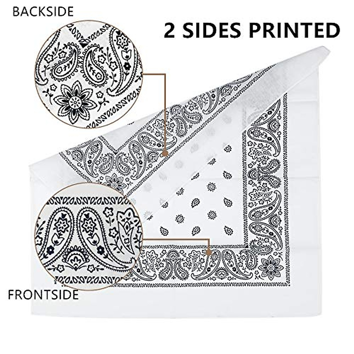 Vamqor 12pcs Bandana for women and men 100% Cotton Custom Fashion Paisley Design Multifunctional Outdoor Square Handkerchief（White）