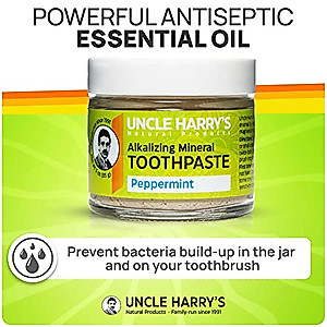 Uncle Harry's Peppermint Remineralizing Toothpaste | Natural Whitening Toothpaste Freshens Breath & Promotes Enamel | Vegan Fluoride Free Toothpaste (4 Pack)