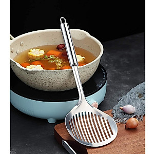 Tenta tenta kitchen Solid Stainless Steel Spider Strainer Skimmer Ladle for Cooking and Frying, Kitchen Utensils Wire Strainer Pasta Strainer Spoon Hot Pot Fat Skimmer Spoon Set of 3