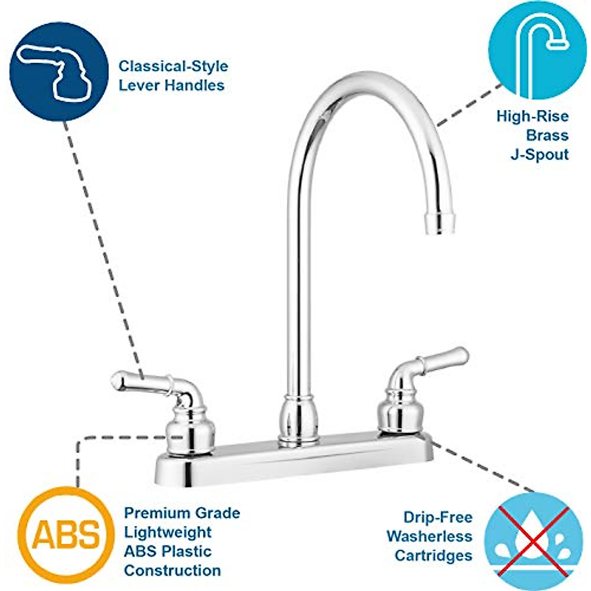 Pacific Bay Lynden Modern High Arc Kitchen Sink Faucet - Metallic Plating Over ABS Plastic - (Polished Chrome)