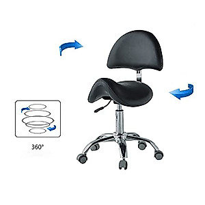 MIWOOYY Saddle Stool Heavy Duty Saddle Stool with Back Support ＆ Wheels, Massage Clinic Dentist Rolling Saddle Chair, for Salons, Tattoo, Height Adjustable