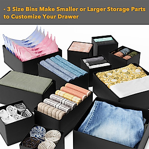 SpaceAid Drawer Organizer Clothes, 12 Pack Dresser Organizer Bins for Nursery, Closet Organization and Storage Dividers for Clothing, Baby Clothes, Underwears, Socks (Black)