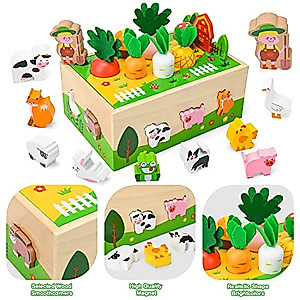 Bloranda Toddler Montessori Toys Age 1-2, Toys for 2-Year-Old Girl | Farm Wooden Toys Gifts for 2-Year-Old Girls, Toddler Fine Motor Skills Game Wooden Toy for Ages 1-3