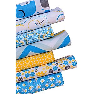 Quilbrics Precut Quilting Fabrics Cotton 7 Pieces Squares Quilt Layer with Designs and Strips for Quilters Size 18 x 22 Inches | 100% Cotton Fabric with Less Shrinkage High Density