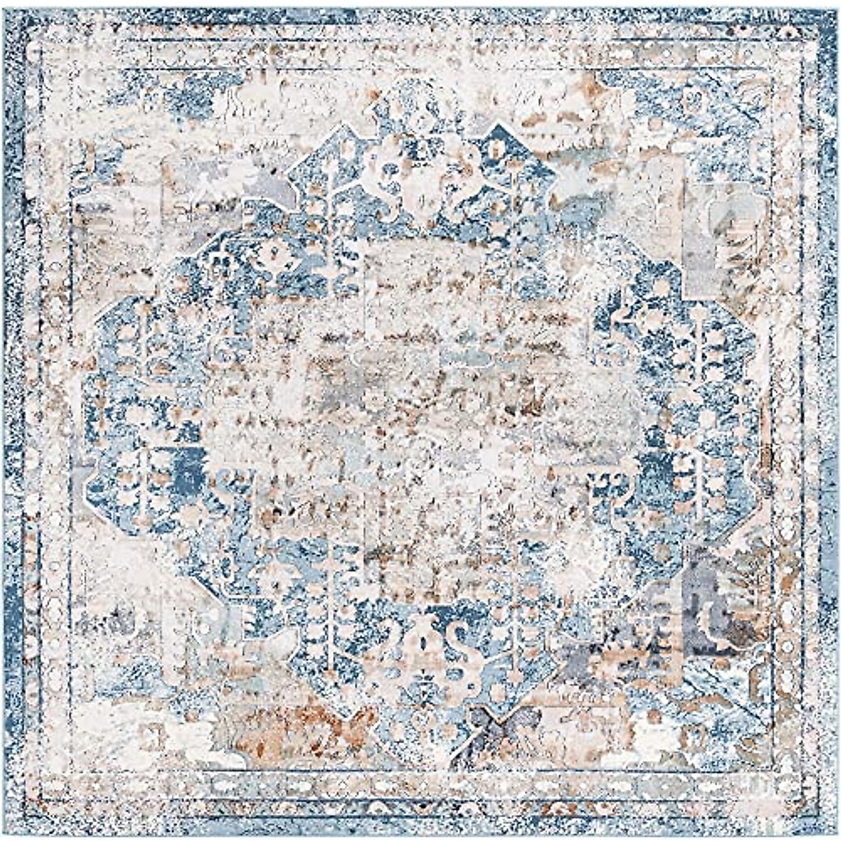 Rugs.com Highbury Collection Rug – 8 Ft Square Teal Medium-Pile Rug Perfect for Living Rooms, Kitchens, Entryways