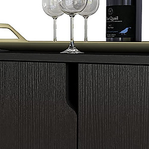 Panana Accent Sideboard Buffet Serving Cabinet with 2 Doors and Shelves Storage Cabinet White Coffee Bar Cabinet for Kitchen Dinning Room Living Room (41.81 inch, Black)