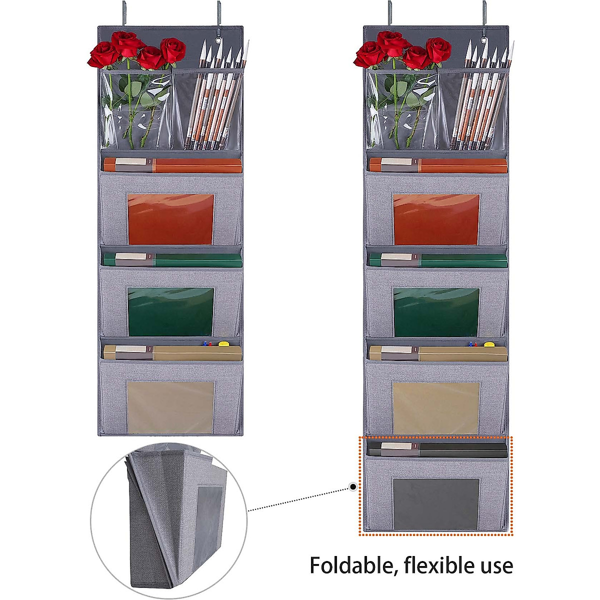 YOLOXO Heavy Duty Over The Door File Organizer, Wall Mounted Hanging Wall File Organizer for File Folders, School Mailbox, Home/Office Papers (Grey)