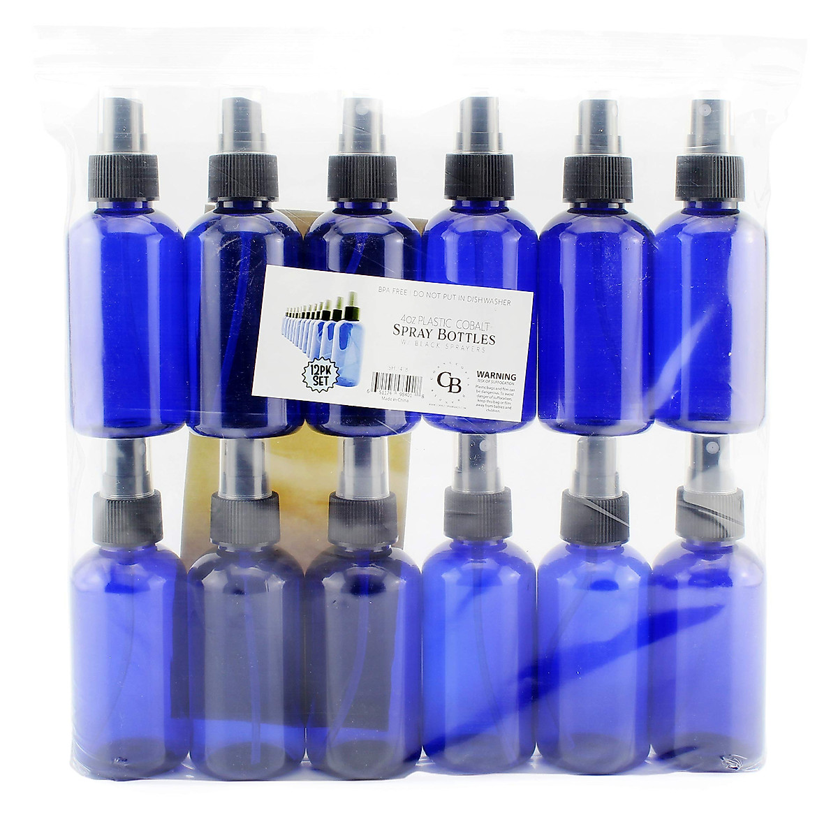 Cornucopia 4oz Blue PLASTIC Fine Mist Spray Bottles (12-Pack); BPA-Free Plastic Spritzer Bottles, Labels Included; PET #1 Plastic Bottles