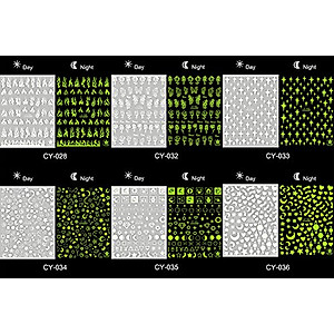 XJL 6 Sheets Luminous Flame Stars Moon Flowers Nail Art Stickers, 3D Self Adhesive Fire Constellation Star Butterfly Flower Heart Nail Design For Women Girls, Glow in Night, DIY Nail Decoration