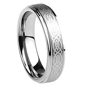Prime Pristine Free Engraving Personalized Stainless Steel Wedding Band Ring 6MM Celtic Knot Engraved Ring SZ:9
