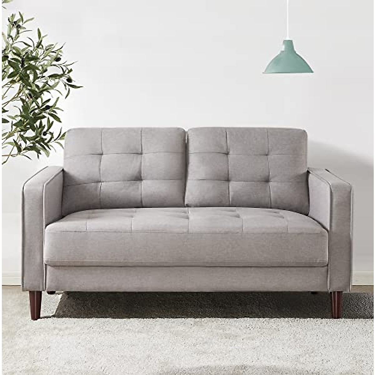 ZINUS Benton Loveseat Sofa / Grid Tufted Cushions / Easy, Tool-Free Assembly, Stone Grey