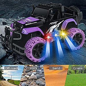 Blooming lilies Remote Control Car, Girls Rc Racing Cars 1:20 Scale Remote Control Car Trucks,with LED Lights All Terrain Rc Cars Toy for Kids 4-7 8-12 Christmas Birthday Gifts (Purple)