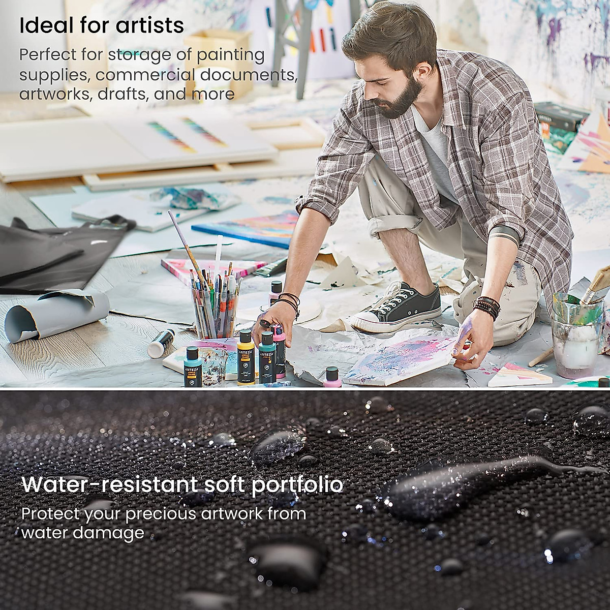 Arteza Art Portfolio Case, 24 x 36 inches, Black, Large Soft Art Storage Folder for Artwork Organization