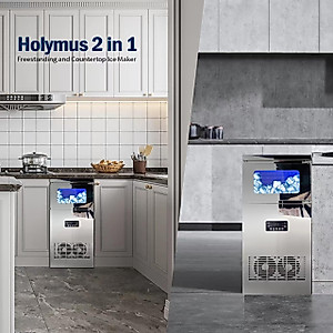 Commercial Ice Maker Machine, 130lbs/24H Under Counter ice Machine with 36lbs Ice Storage Capacity, 50 Ice Cubes/Cycle Stainless Steel Freestanding Ice Maker, Intelligent Operation, Automatic Cleaning