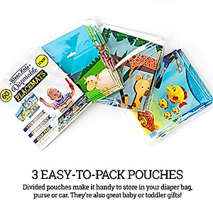 HomeWorthy Disposable Placemats for Baby - Cute Animal Toddler Placemat That Sticks to Tables at Restaurants - (Assorted 40 Pack with 3 Designs)