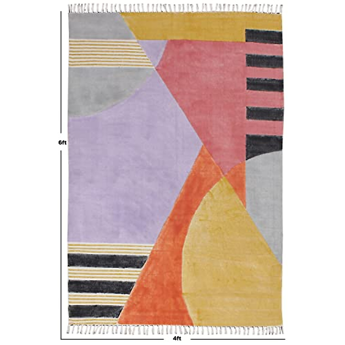 Casavani Hand Made Cotton Dhurrie Geometric Yellow & Pink Tassel Rug Easy Care Washable Rugs for Doormat Entryway Living Room Bedroom Hallway Balcony 4x12 Feet Runner