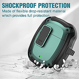 Valkit Compatible Google Pixel Buds 2 Case Cover with Secure Lock, Full Body Shockproof Case Military Hard Shell Protective Cover Skin with Keychain Men Women for Pixel Buds 2 2020, Black/Green