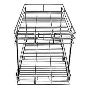 JAJADAH 2-Tier Cabinet Pull Out Shelves, Pull Out Cabinet Organizer, Kitchen Cabinet Organizer for Bathroom/Laundry Room & Kitchen (13.5" X 21.5" - Gray)