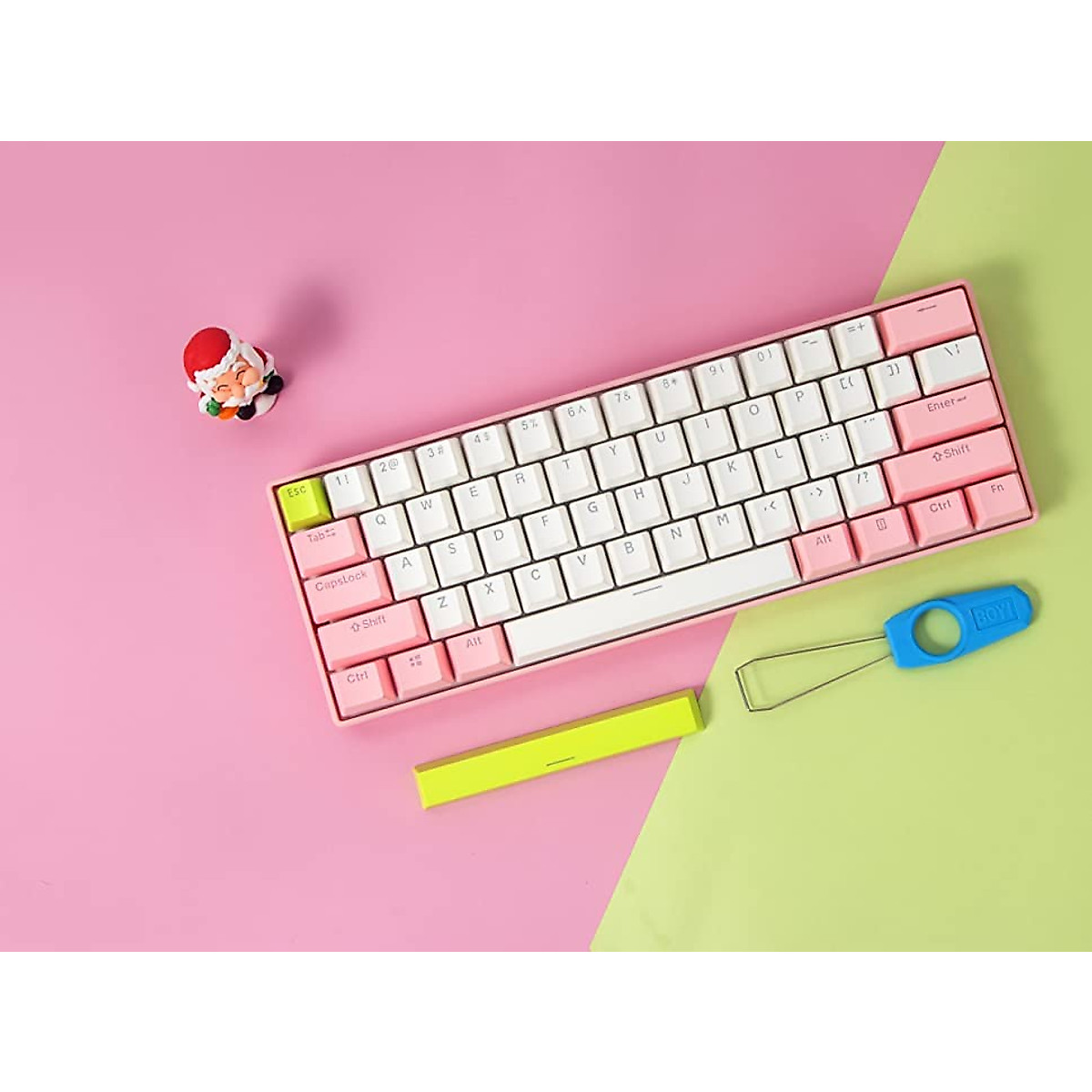 BOYI 61 Mini Keyboard,Boyi 60% Szie RGB Mechanical Keyboard PBT Keycap Cherry MX Switch Gaming Keyboard (Cherry MX Silent Red,Pink Color)