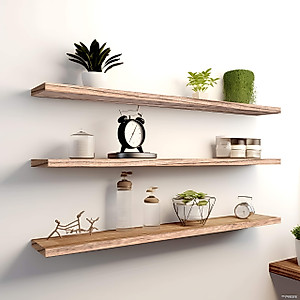 PHPH 36 Inch Wood Floating Shelves for Wall, Wooden Wall Shelves for Bedroom, Set of 4 Light Brown