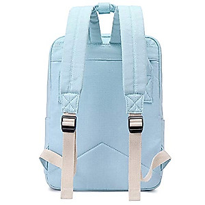 e-youth Women Girls Cute Panda School Backpack with Lunch Box Japanese & Korean Style Canvas Bags (Blue)